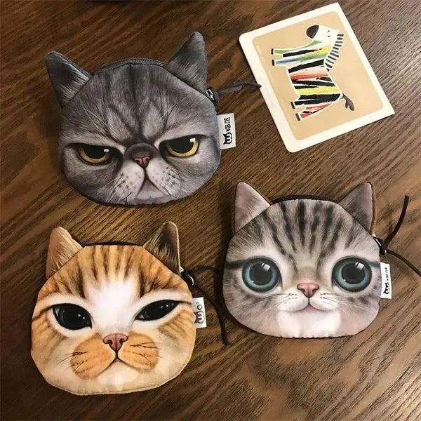 3D Realistic Cat Face Coin Purse