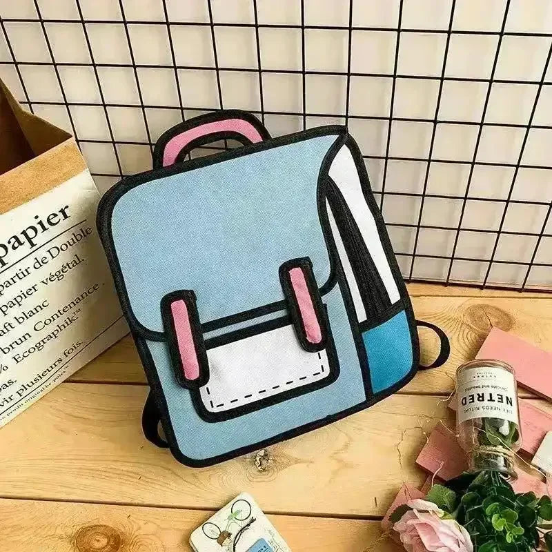 Cute Novelty 2D Line Art Drawing Cartoon Creative Backpack For Kids