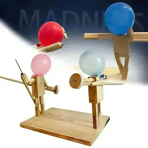 Two Player Wooden Fencing Desk Game | Battle of Balloon Bamboo Puppets